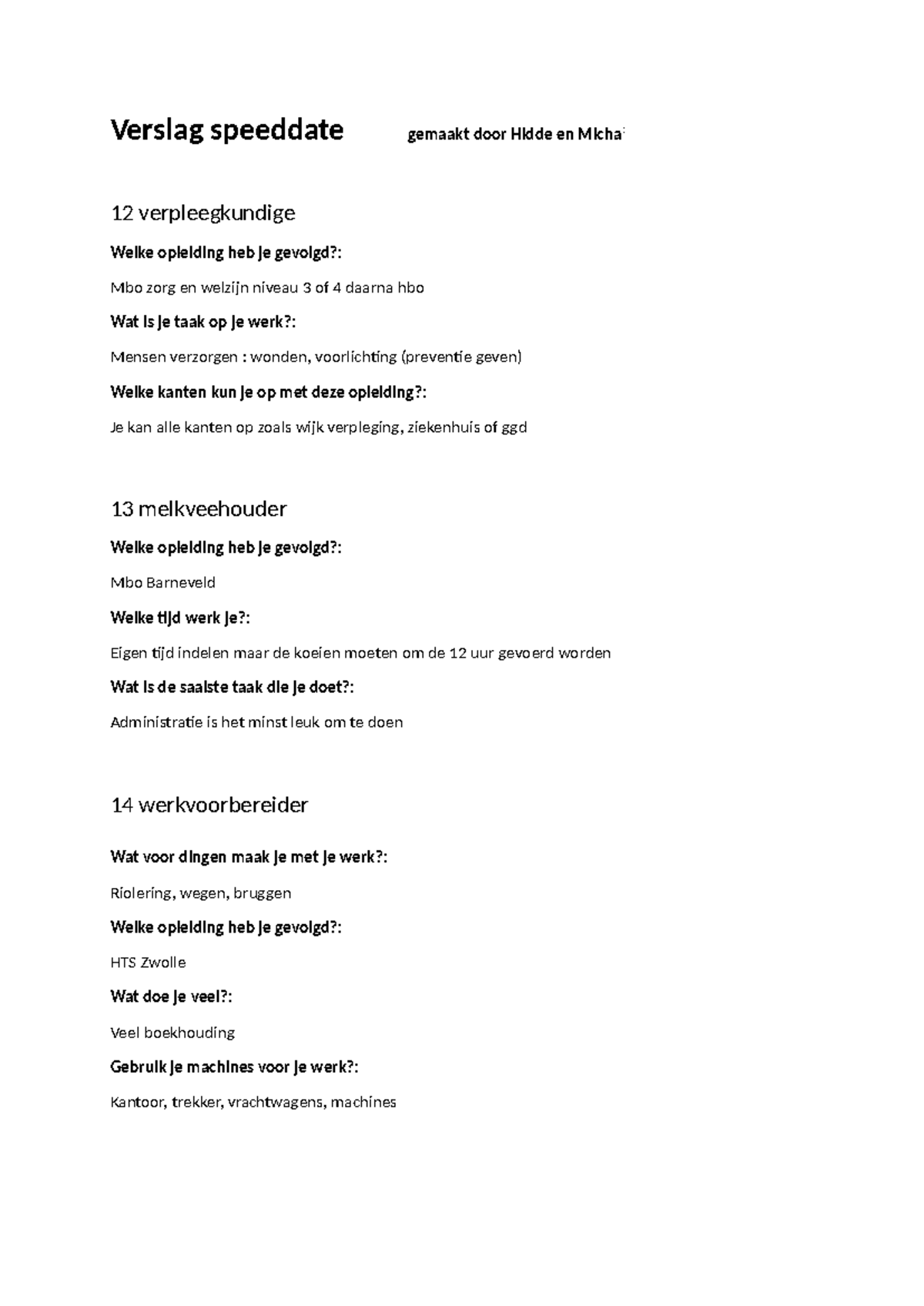 Verslag van een Speeddate met Diverse Beroepen en Opleidingen - Studeersnel