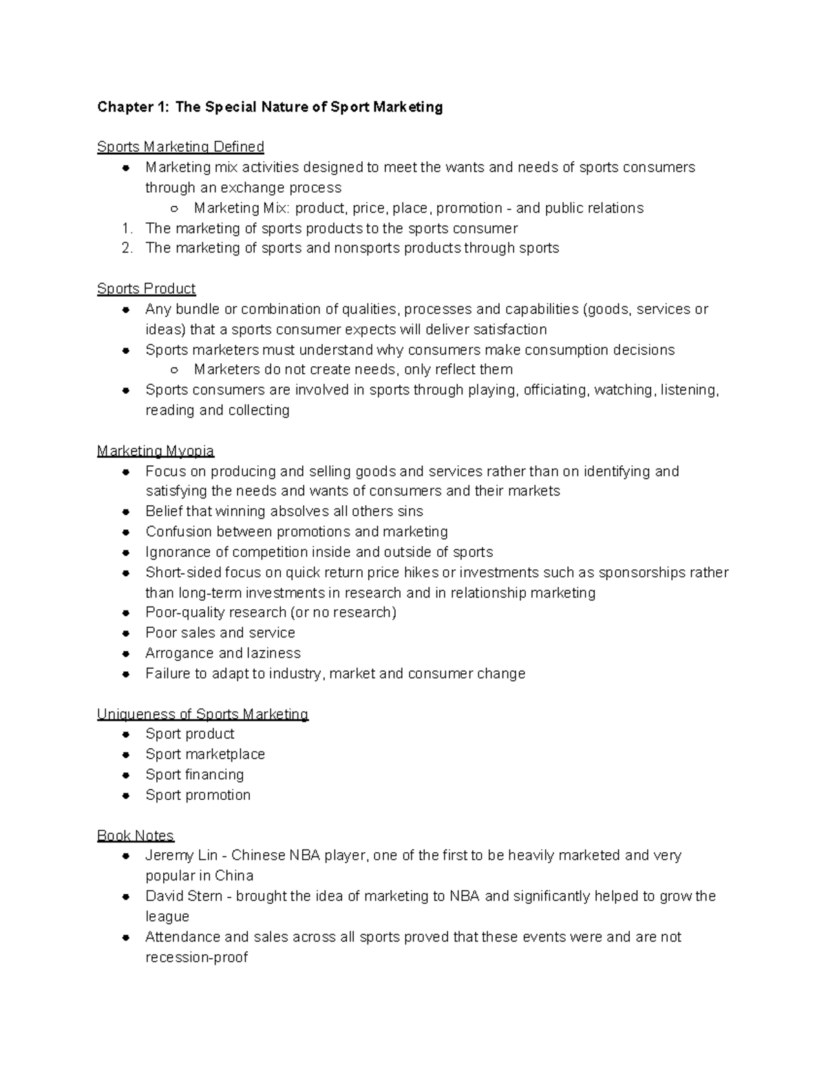 Exam 1 Notes (Chapters 1-5) - Chapter 1: The Special Nature of Sport ...