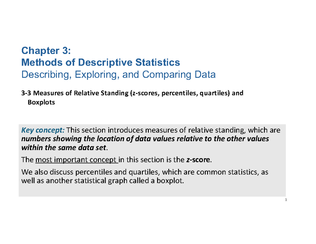 Descriptive Statistics: Percentiles, Quartiles & Boxplots (Chapter 3 ...