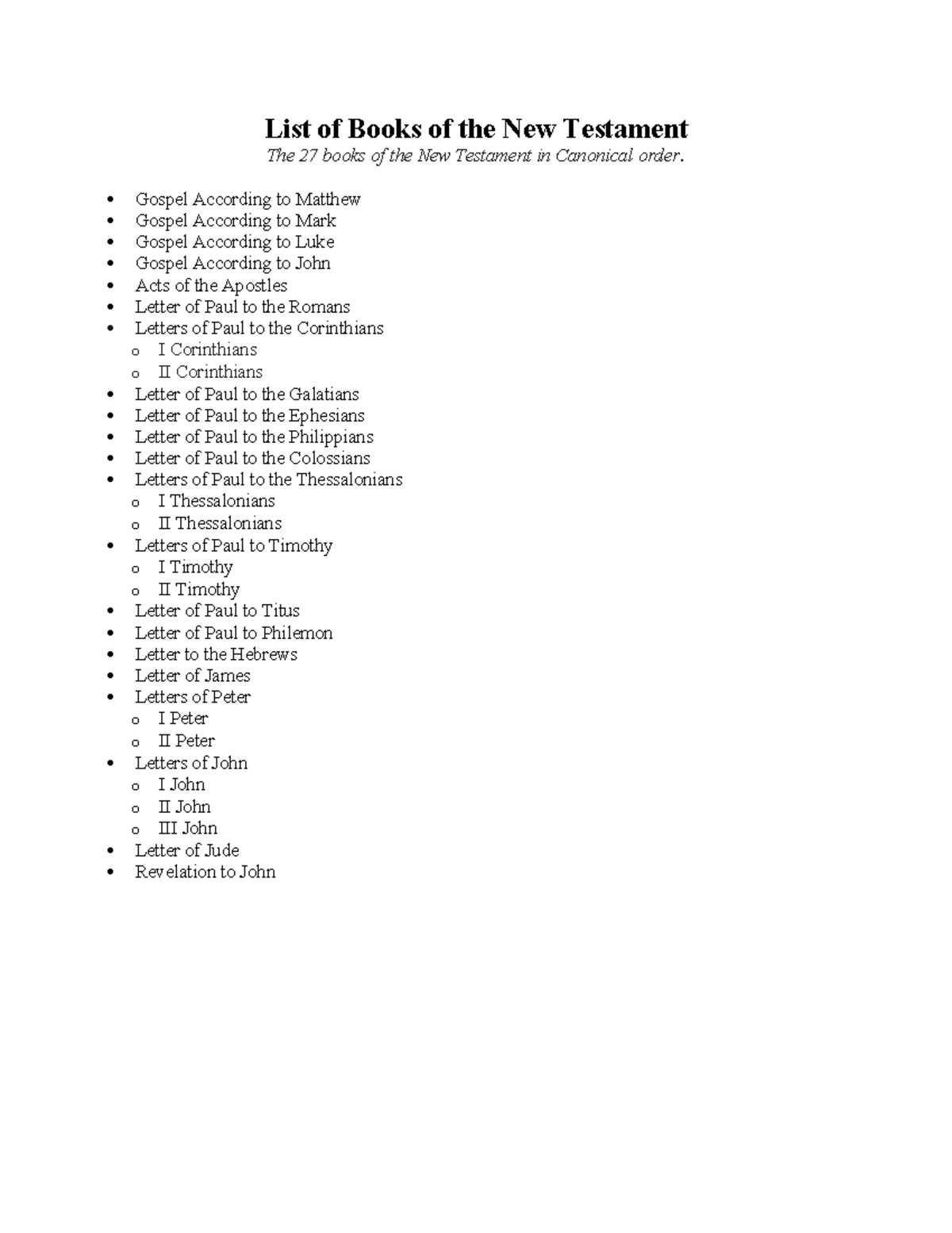 New Testament Books: Canonical Order of 27 Texts - Studocu