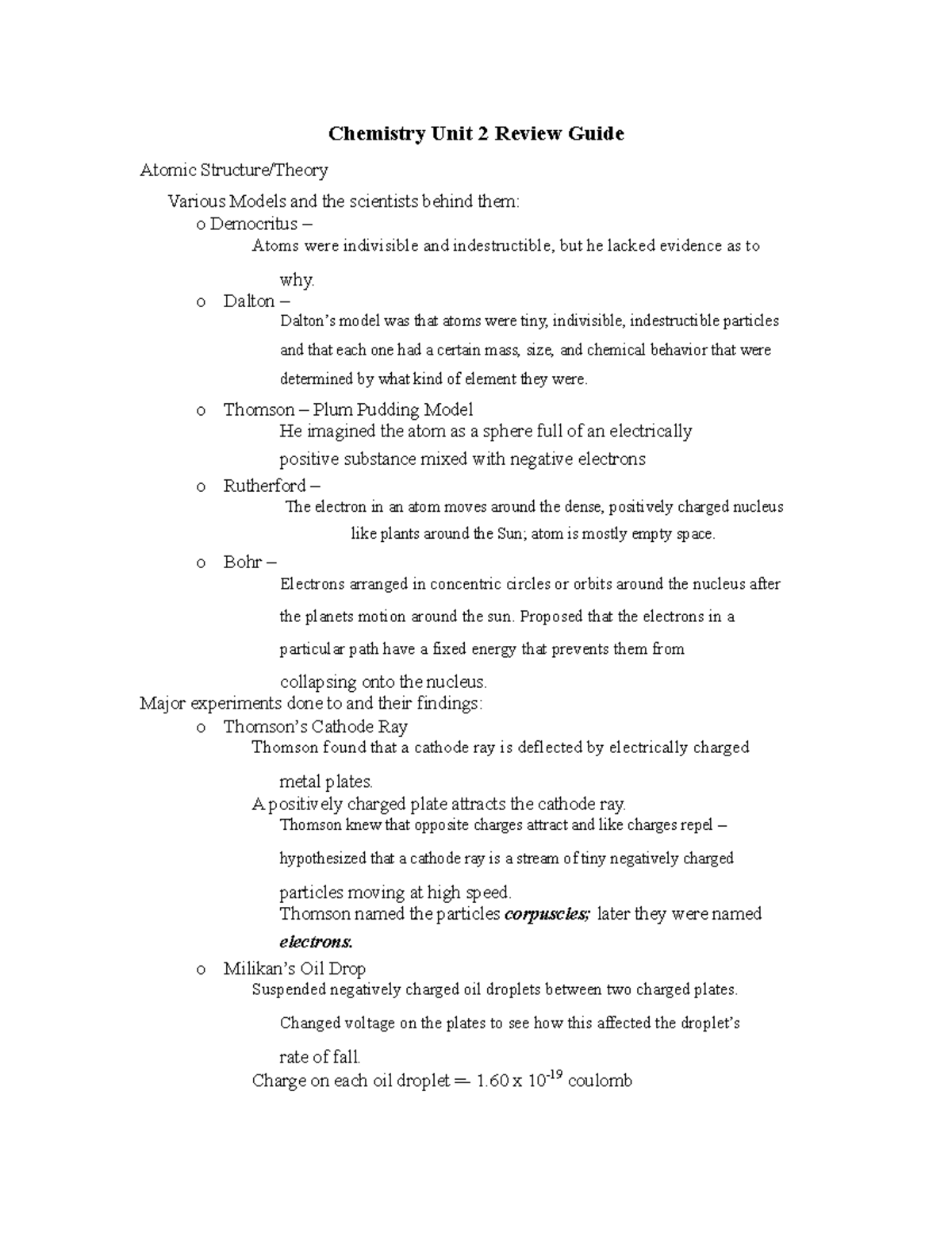 Chemistry CH2 Final Exam Review: Atomic Structure & Periodic Trends ...