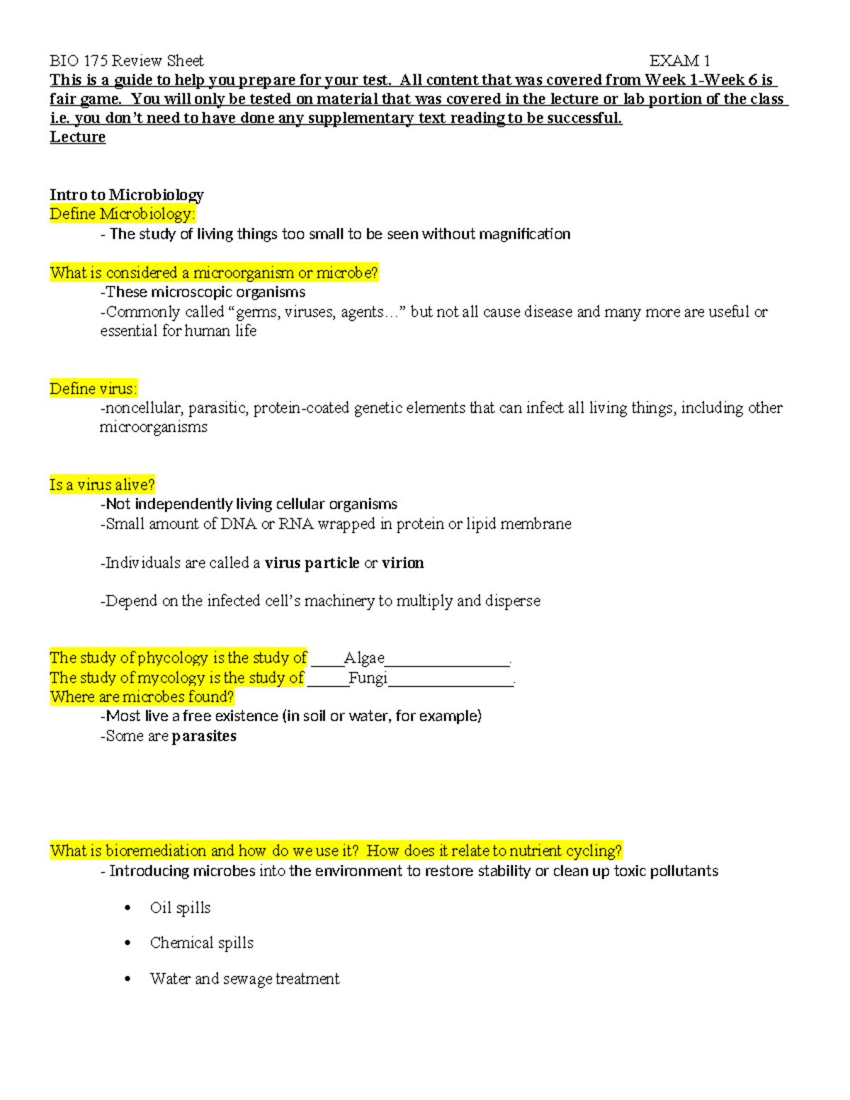 BIO 175 Exam 1 Comprehensive Study Guide for Success - Studocu