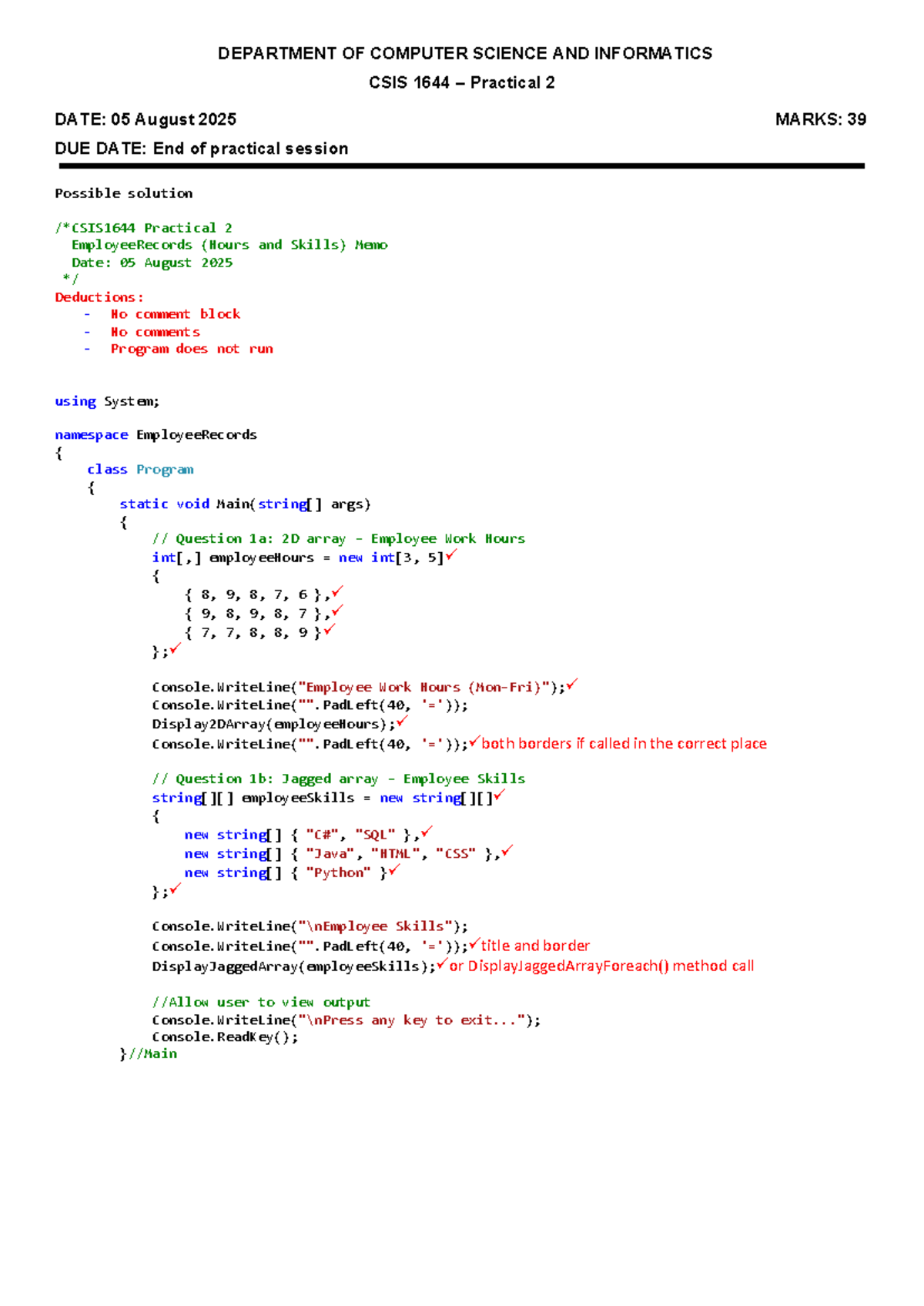 CSIS 1644 Practical 2 Memo: Employee Records Solution 2025 - Studocu