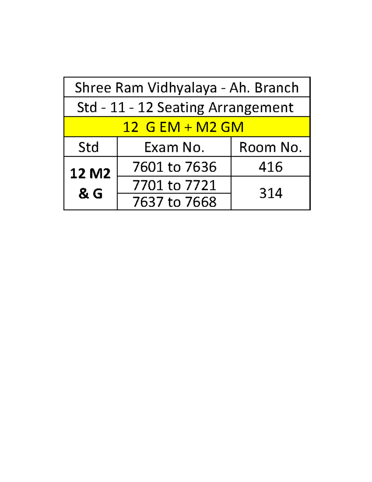 12 M2 & G @ S - It is valid - Class 11th - PCB - Std Exam No. Room No ...