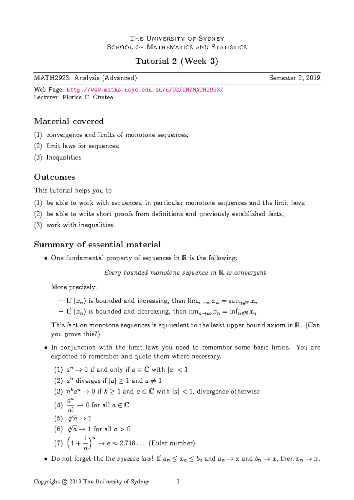 Tut02 - Tute - The University of Sydney School of Mathematics and ...