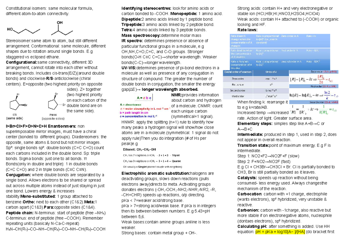 CHEM110 - Isomerism and Reaction Mechanisms Overview - Studocu
