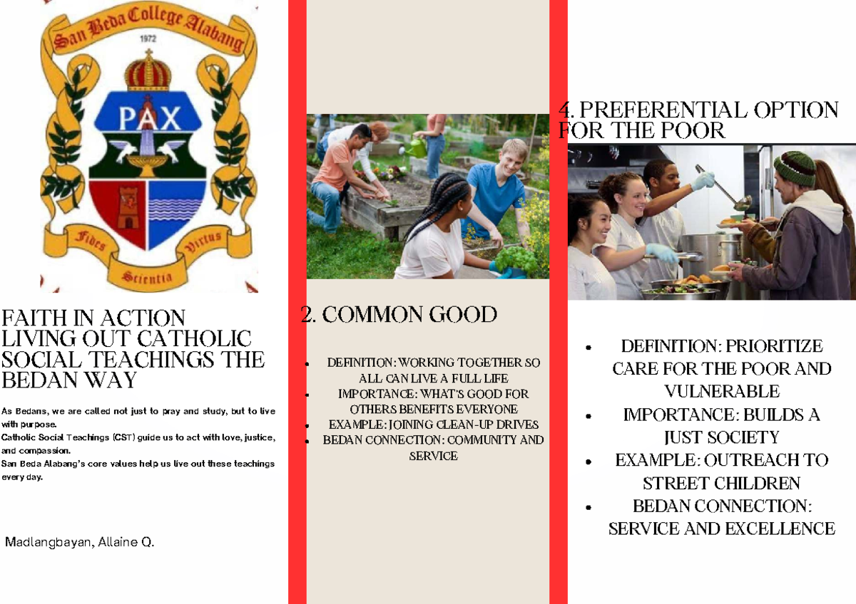 4. CST and the Common Good: Living Out Bedan Values - Studocu
