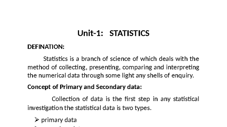 STATISTICS 101: Understanding Primary & Secondary Data Concepts - Studocu