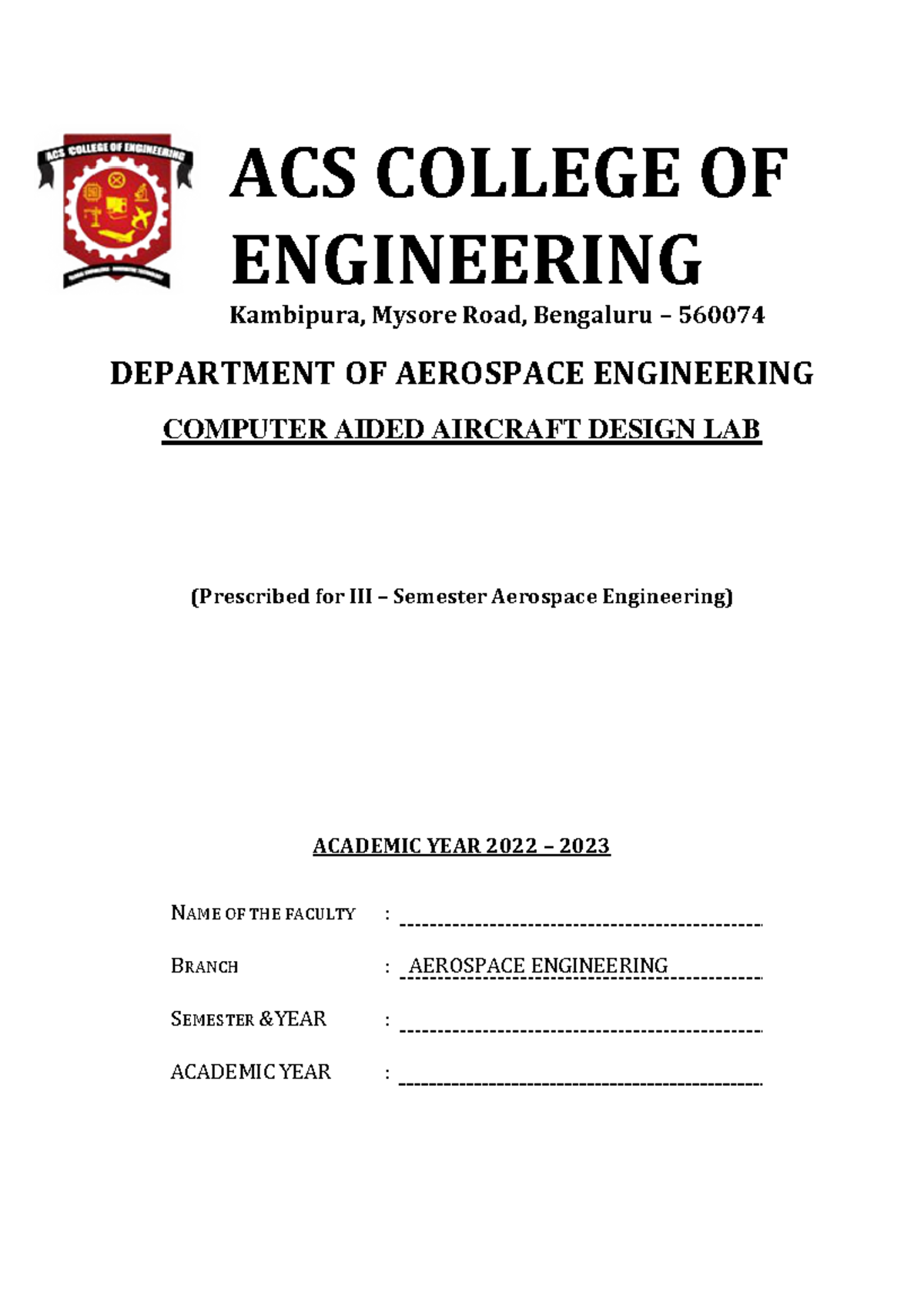 Computer Aided Aircraft Design Lab - DEPARTMENT OF AEROSPACE ...