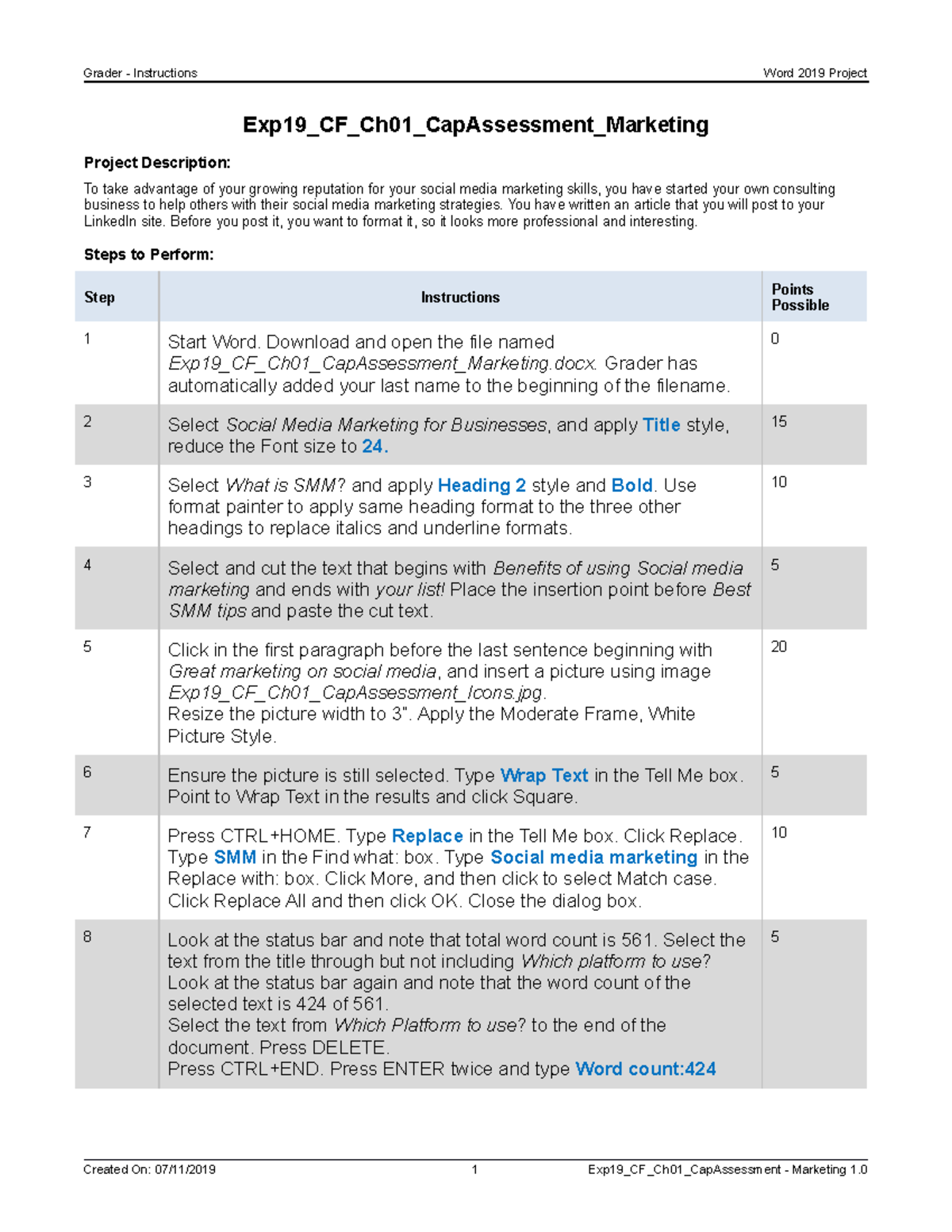 Exp19 CF Ch01 Cap Assessment Marketing Instructions - Grader - Instructions Word 2019 Project ...