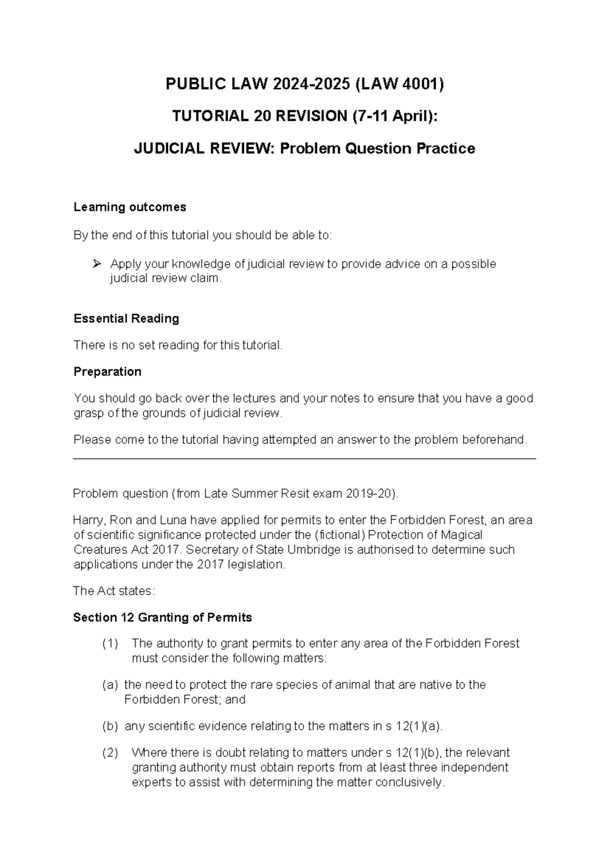 JR problem for revision tutorial 2025 - PUBLIC LAW 2024-2025 (LAW 4001 ...