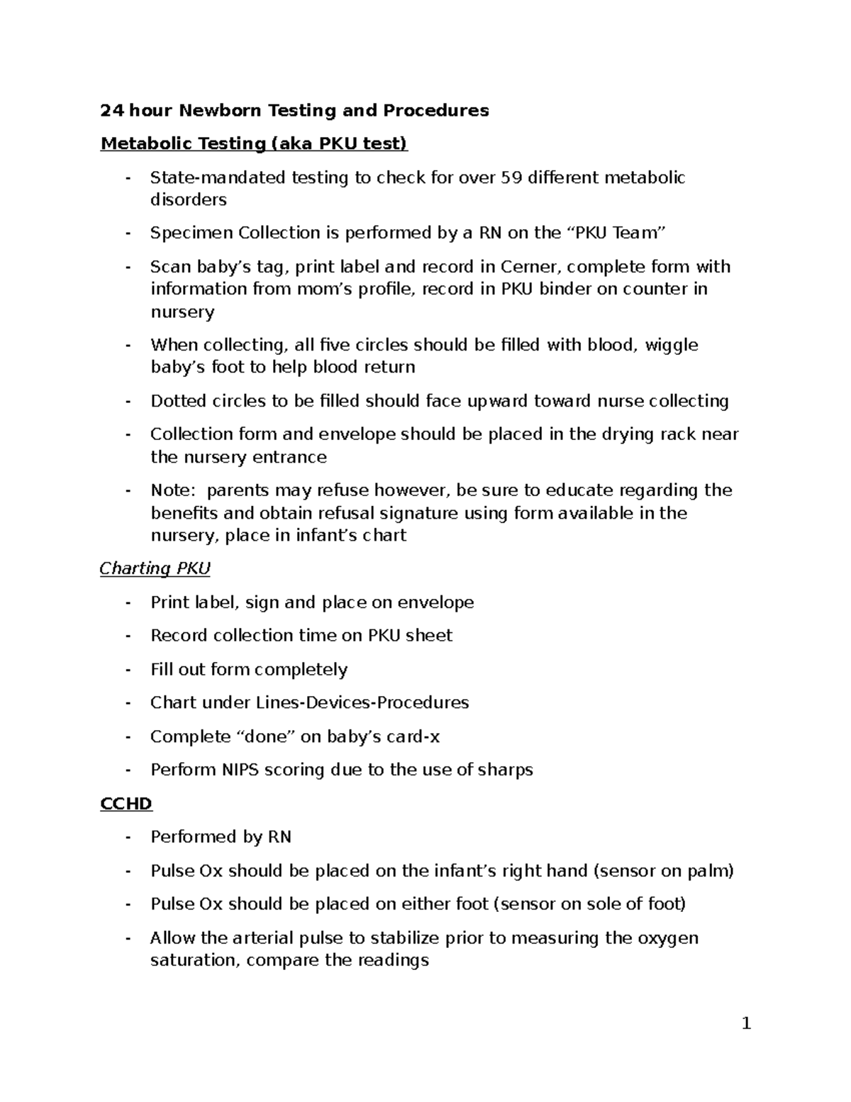24-Hour Newborn Testing & Procedures: Metabolic & Screening Protocols ...
