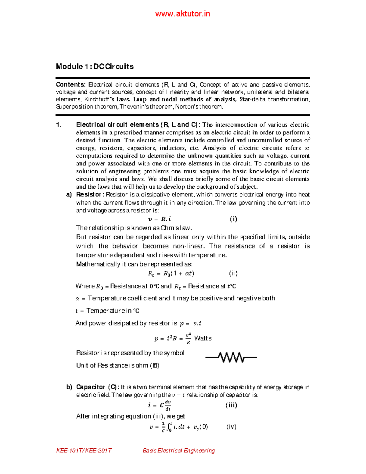 Module 1: DC Circuits - Basic Electrical Engineering Unit Notes - Studocu