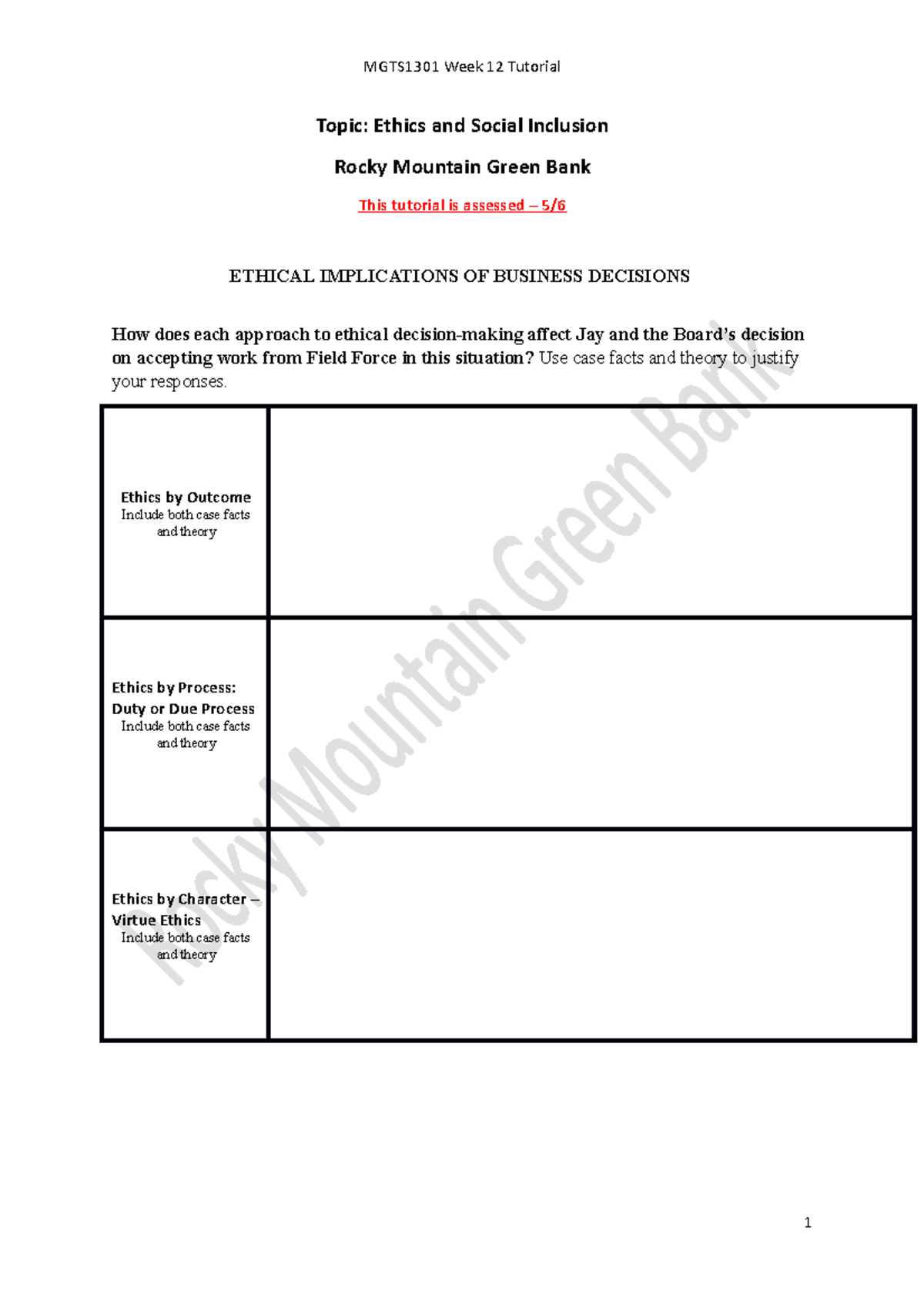 MGTS1301 Week 12 Ethics & Social Inclusion Worksheet - RMGBank - Studocu