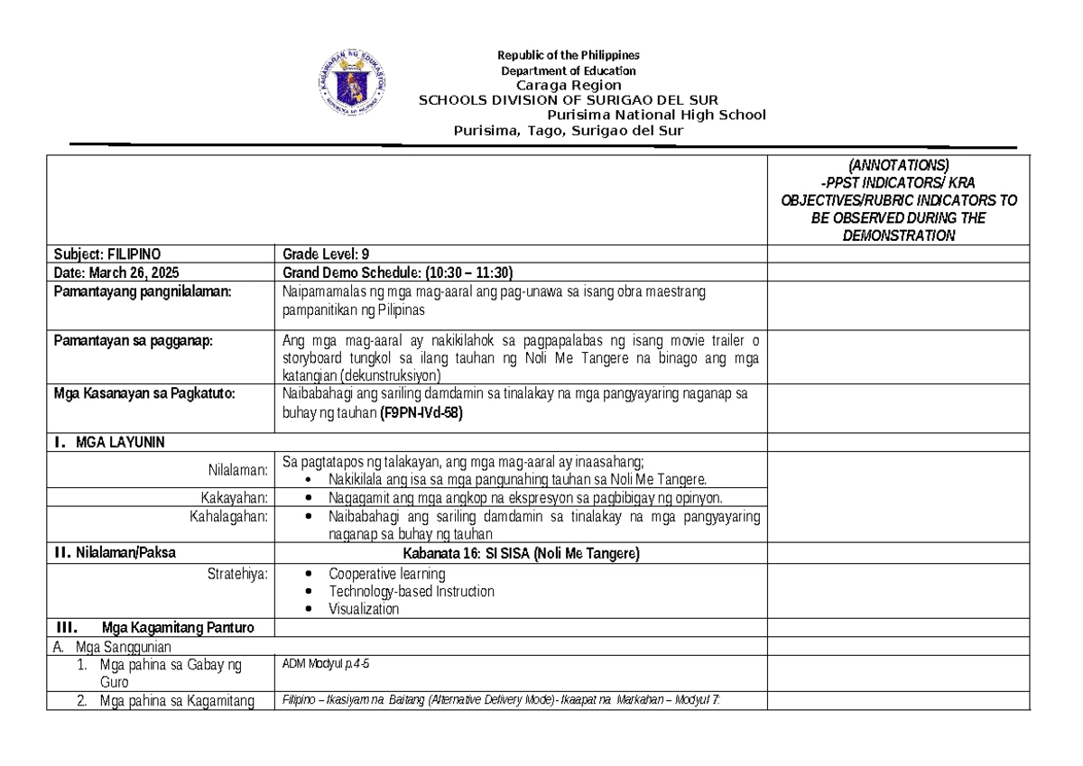 Demo 2 - Filipino Lesson Plan: Pagsulat ng Talata for Grade 3 - Studocu