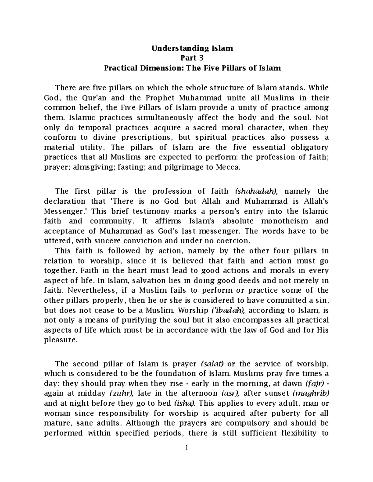 Five Pillars of Islam: Understanding the Practical Dimension - Studocu