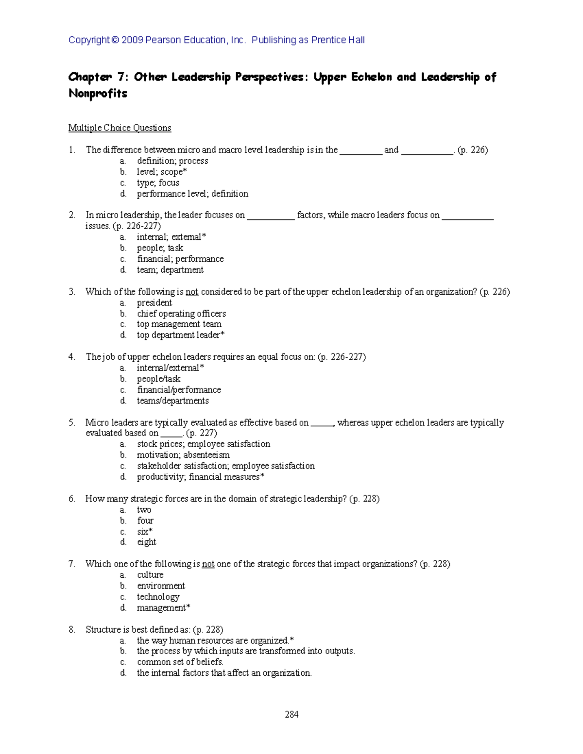 Chapter 7 Other Leadership Perspectives: Upper Echelon & Nonprofit MCQ ...
