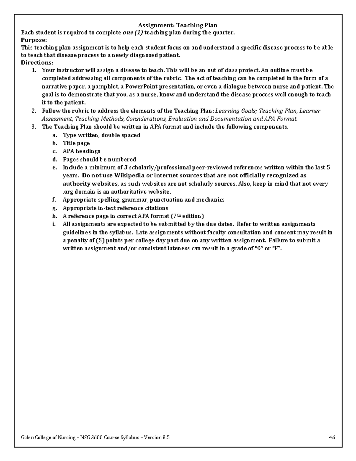 Teaching Plan Assignment Rubric for NSG 3600 - Studocu