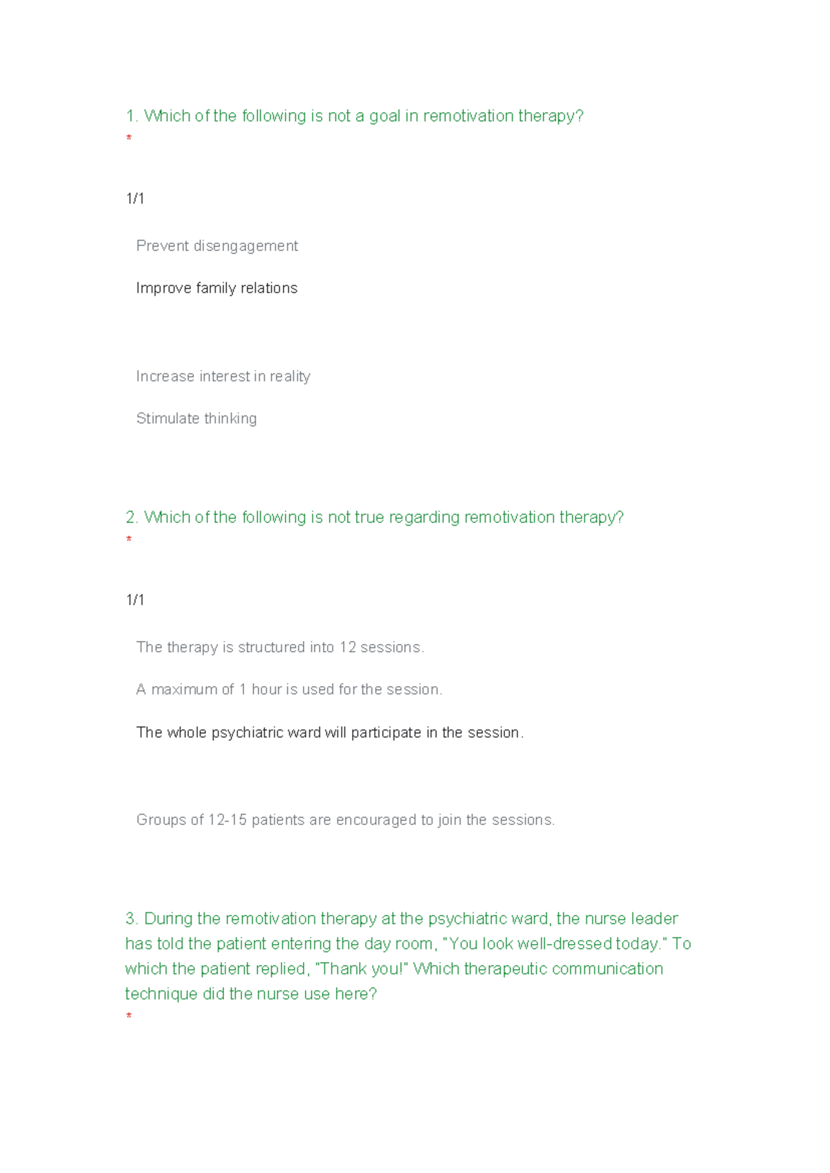 Psych 8: Remotivation Therapy - Key Concepts & Questions Guide - Studocu