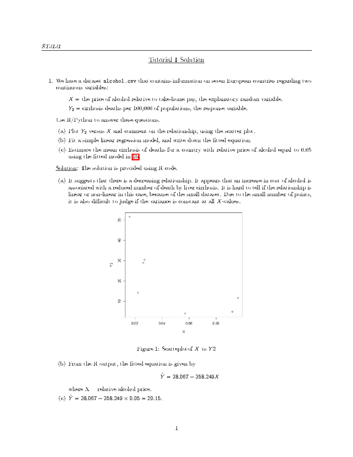 ST3131 Tutorial Solutions: Regression Analysis and Model Fitting - Studocu