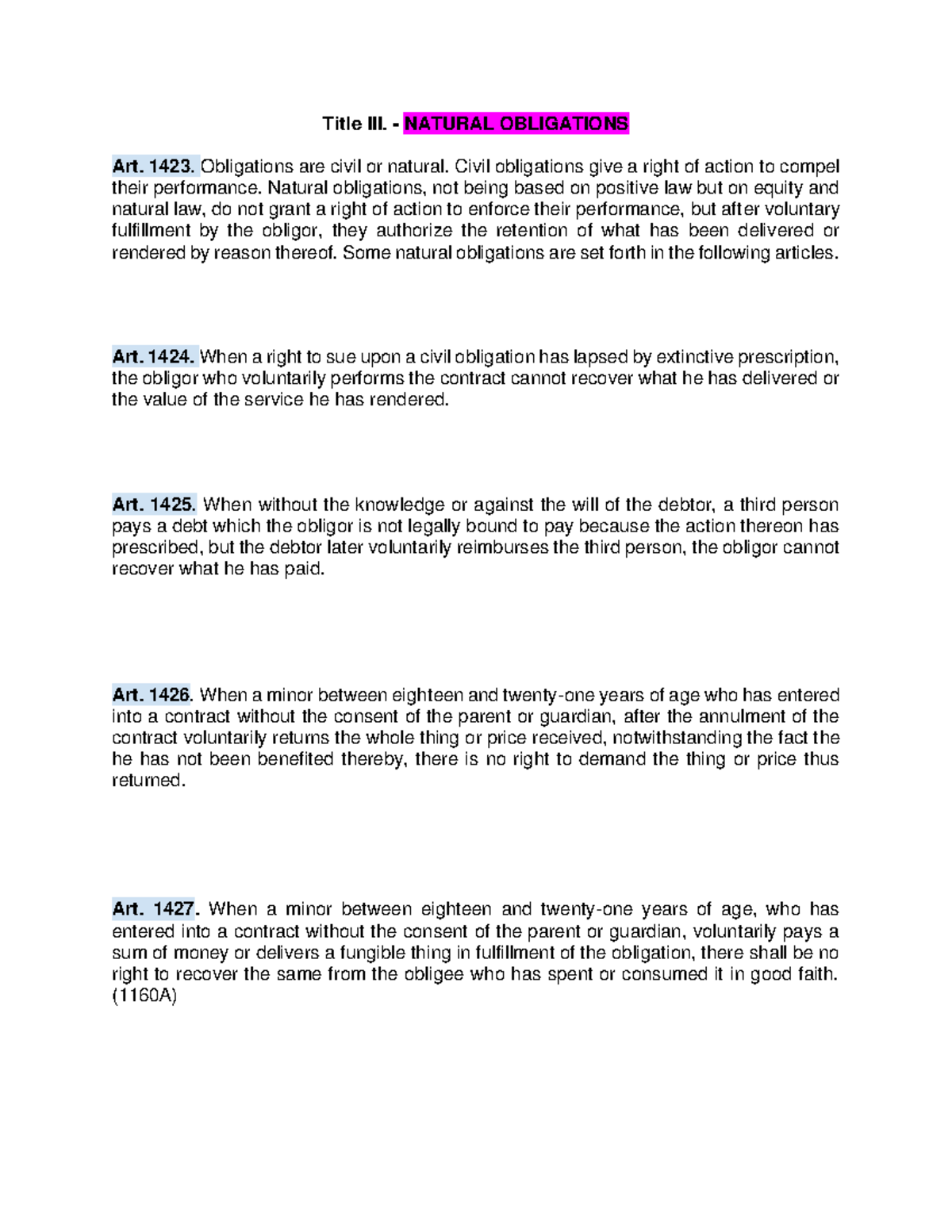 Natural Obligations and Estoppel: Title III & IV Overview - Studocu