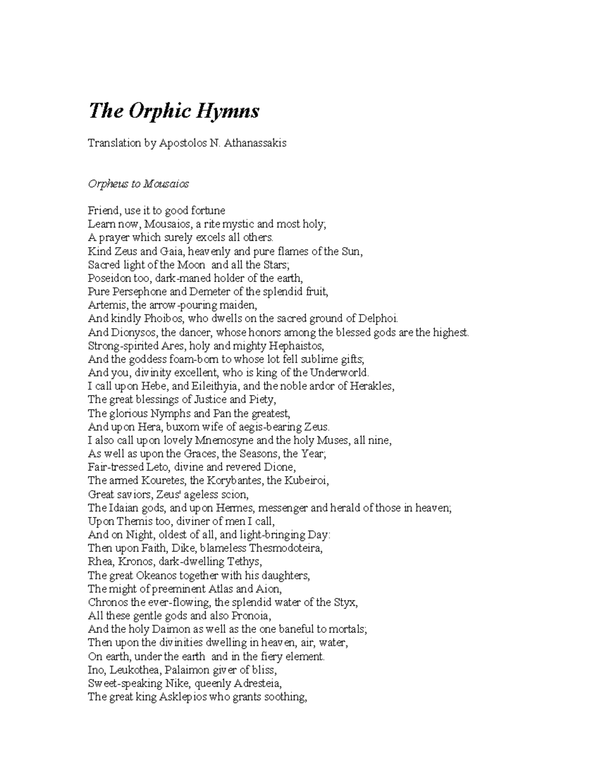 The Orphic Hymns Translation (HUM 301) - A Comprehensive Study Guide ...