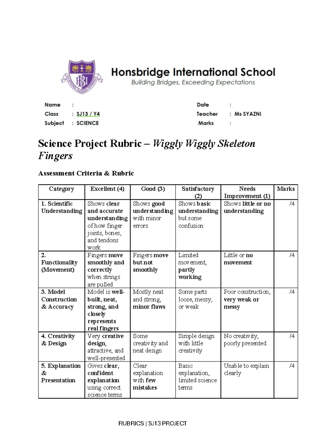 SJ13 [Rubric] Science Project Assessment for Wiggly Skeleton Fingers ...