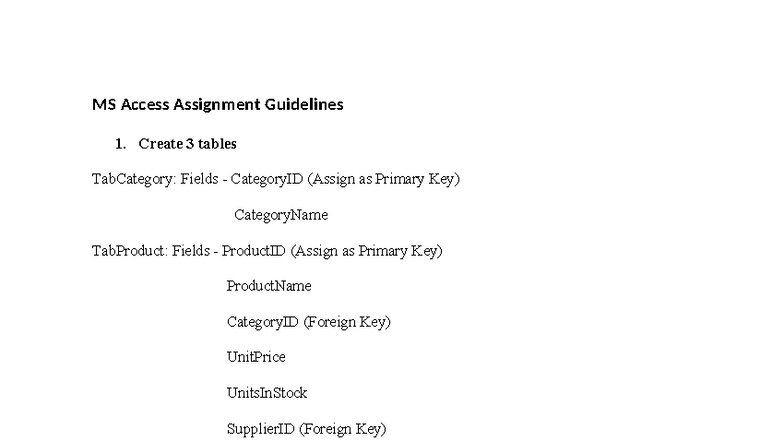 MS Access Assignment Guidelines: Creating Tables, Forms & Queries - Studocu