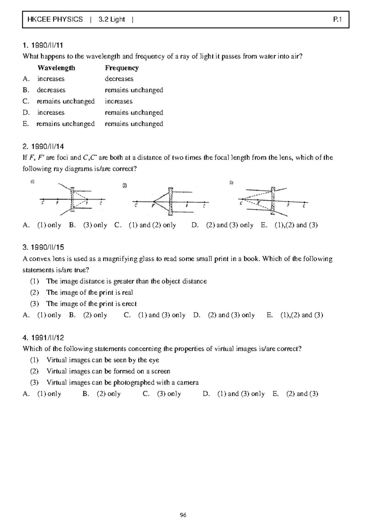 HKCEE PHYSICS 3.2 Light Exam Questions and Answers - Studocu