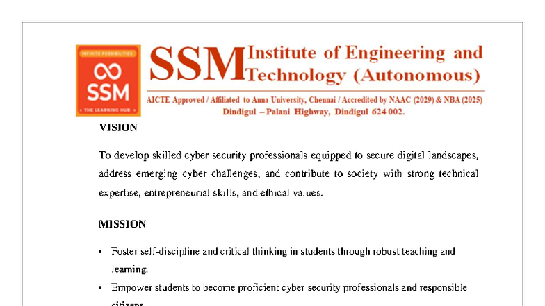 Cyber Security Curriculum Overview for B.E. CSE (Cyber Security) - Studocu