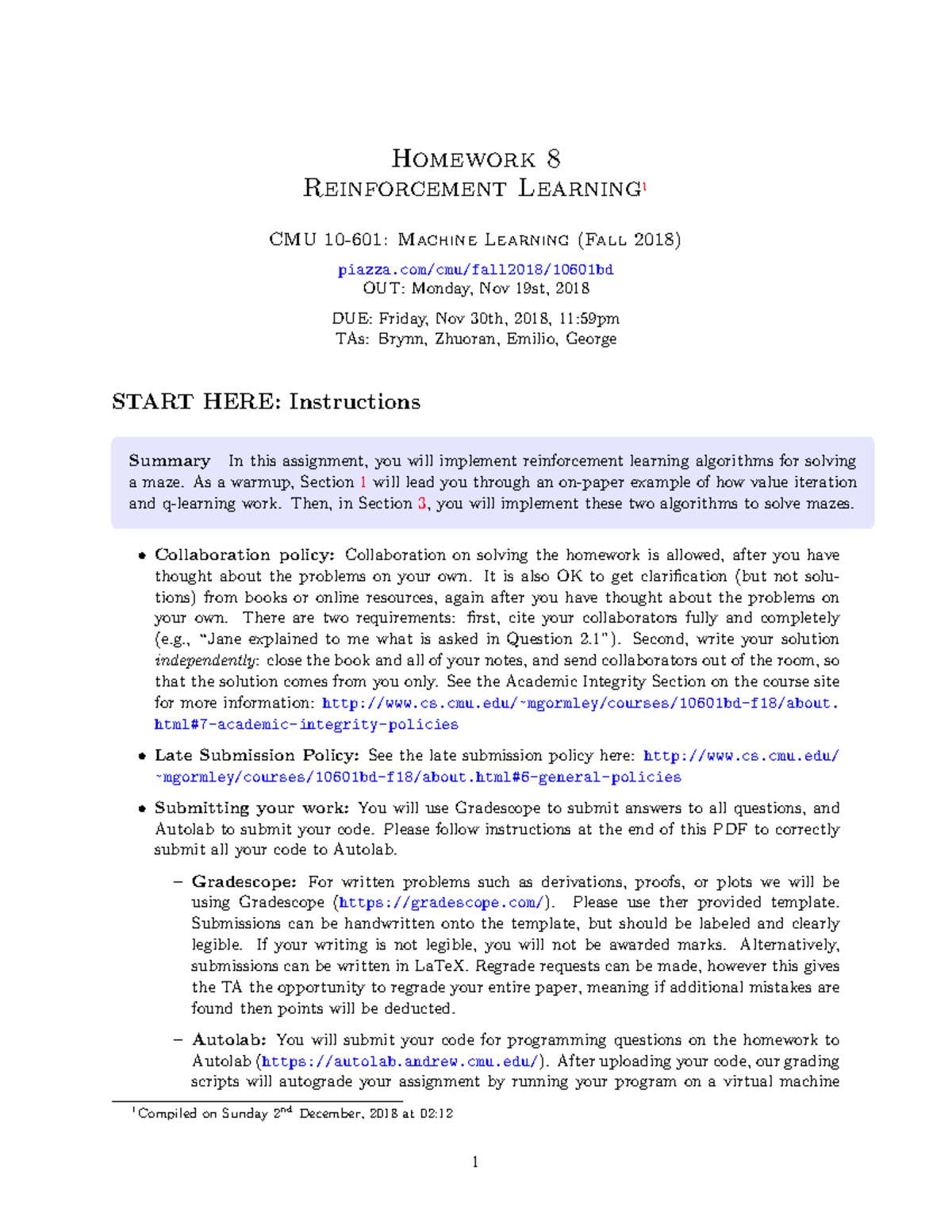 Reinforcement Learning Homework 8 - CMU 10-601 (Fall 2018) Writeup ...