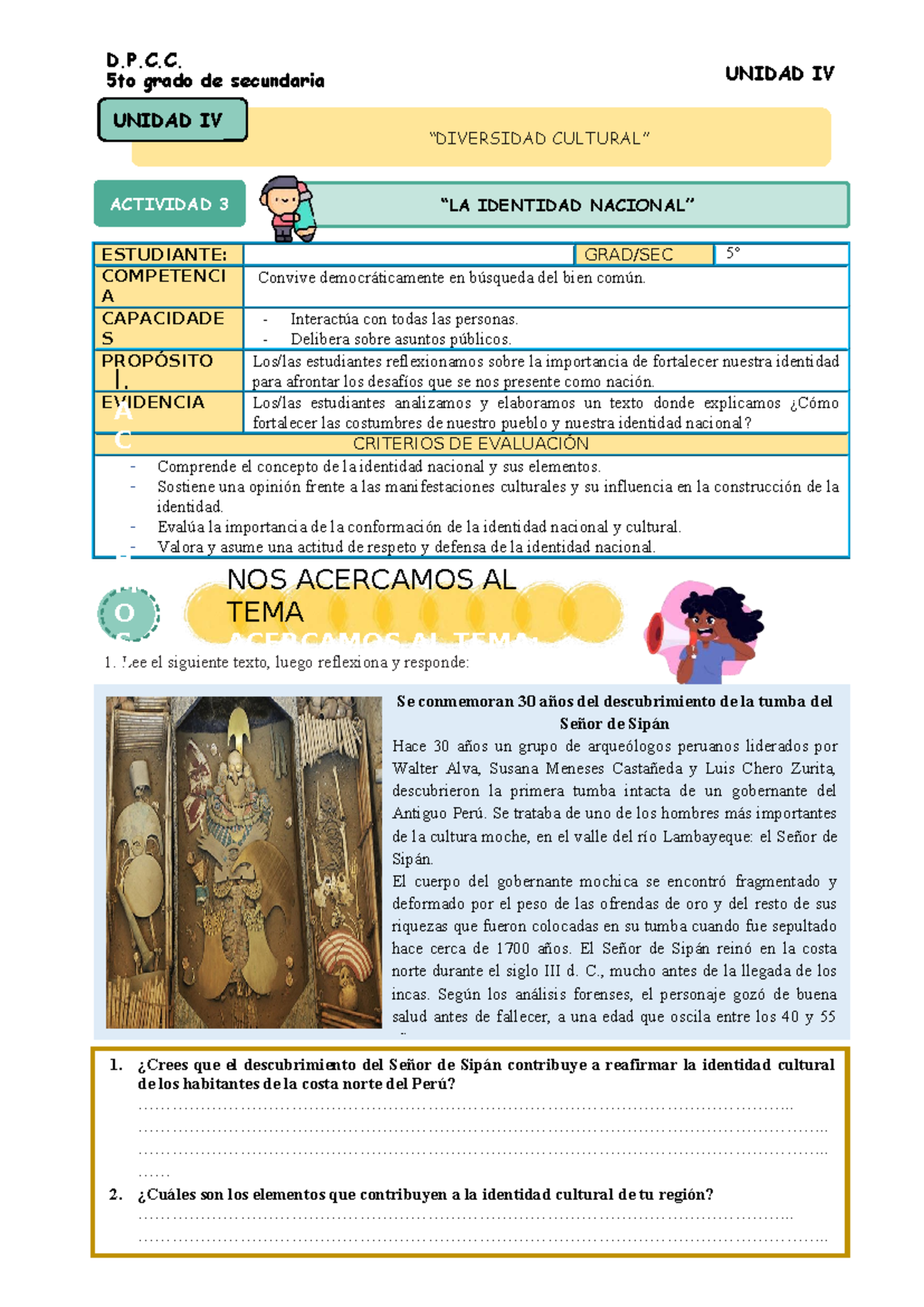 5° DPCC - Actividad 3 Unidad IV: Construcción de la Identidad Nacional - Studocu