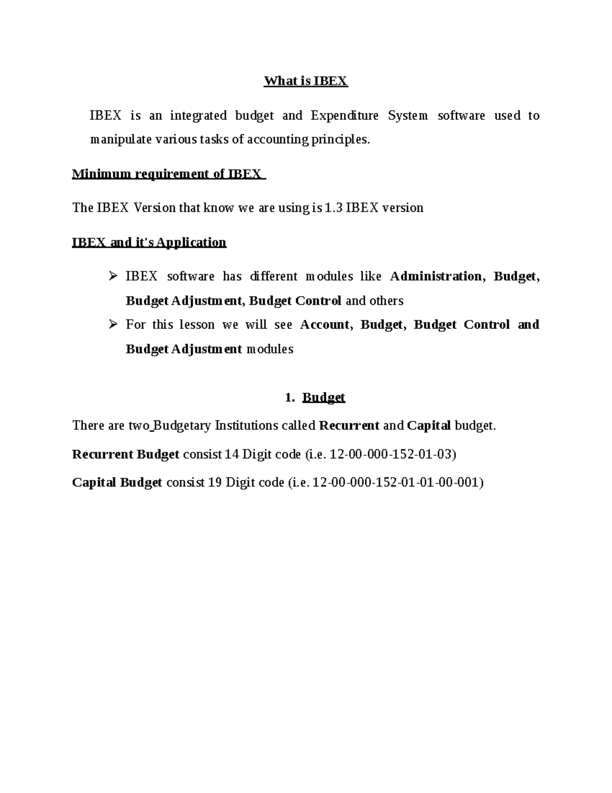 IBEX Training Module Overview: Features & Budget Management Guide - Studocu