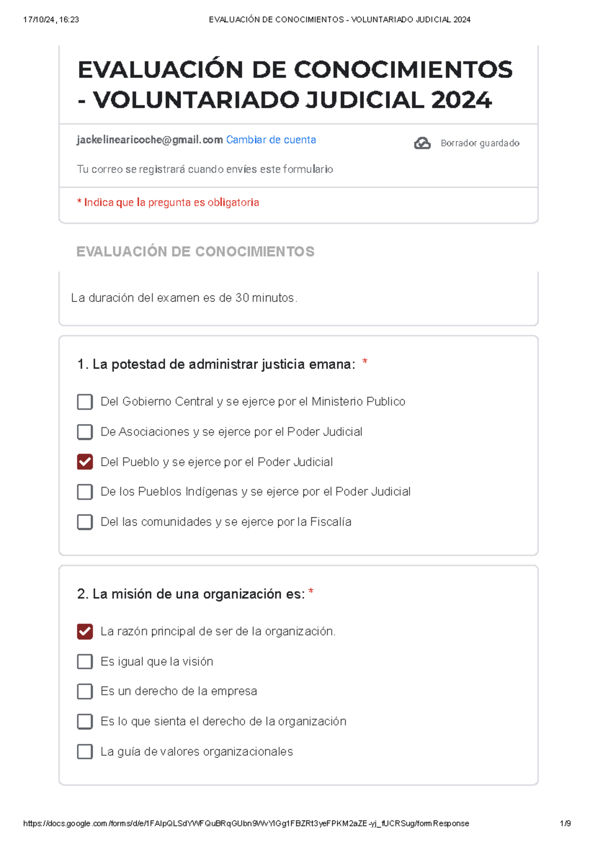 Evaluación de Conocimientos - Voluntariado Judicial 2024 - Examen - Studocu