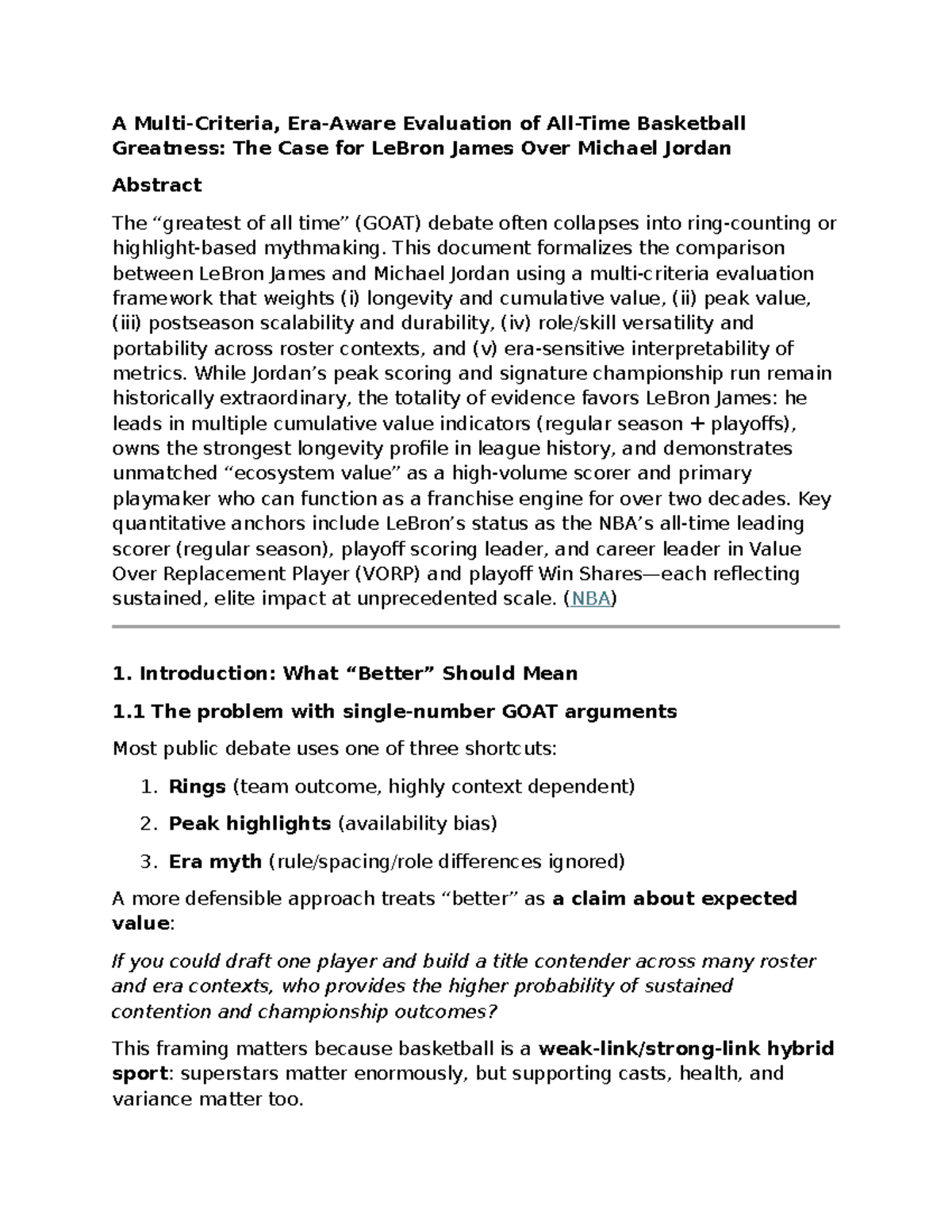 Dissertation on LeBron James vs. Michael Jordan: A GOAT Analysis (NBA ...