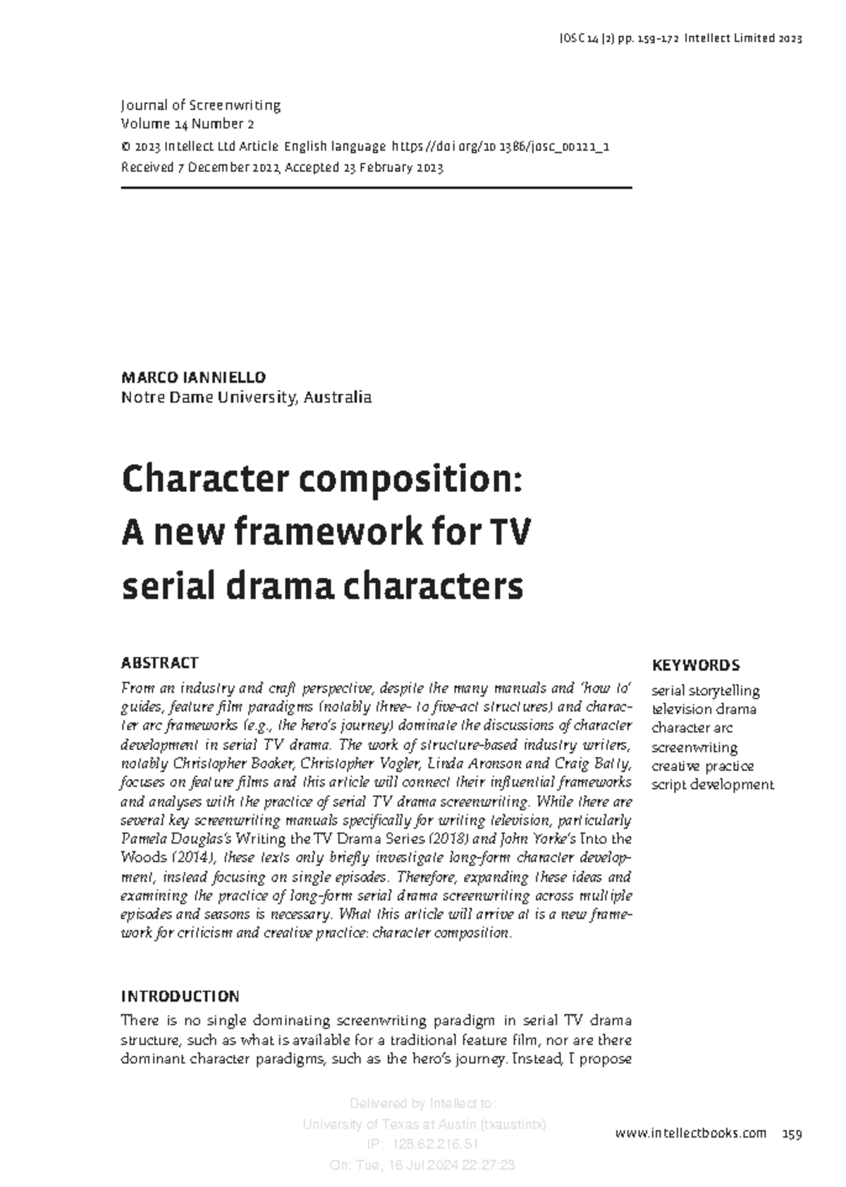 Character Composition: A New Framework for TV Serial Drama (JOSC 14 ...