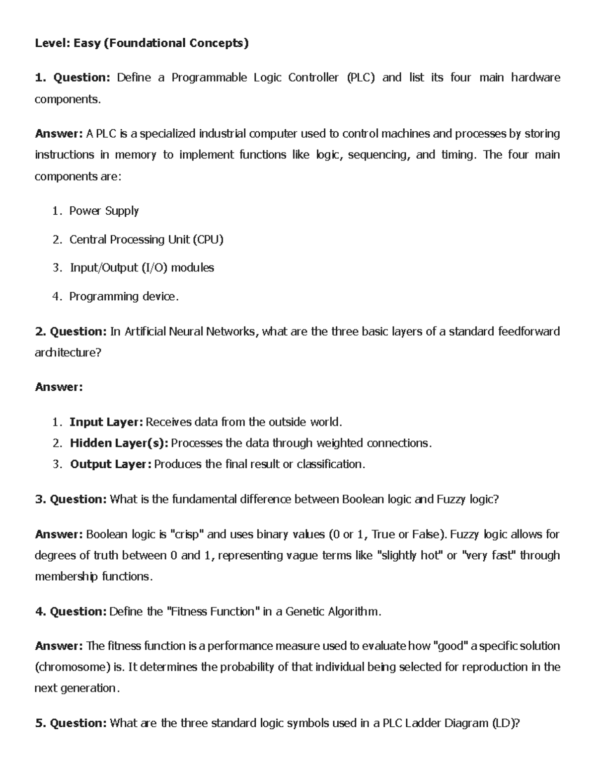 PLC and ANN Concepts: Foundational to Advanced Insights (AUT101) - Studocu
