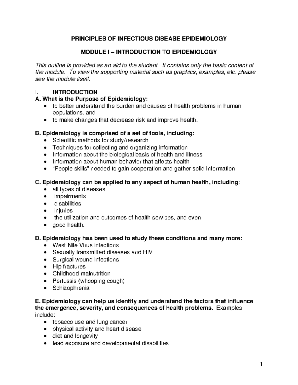 EPI 101: Module I - Introduction to Infectious Disease Epidemiology ...