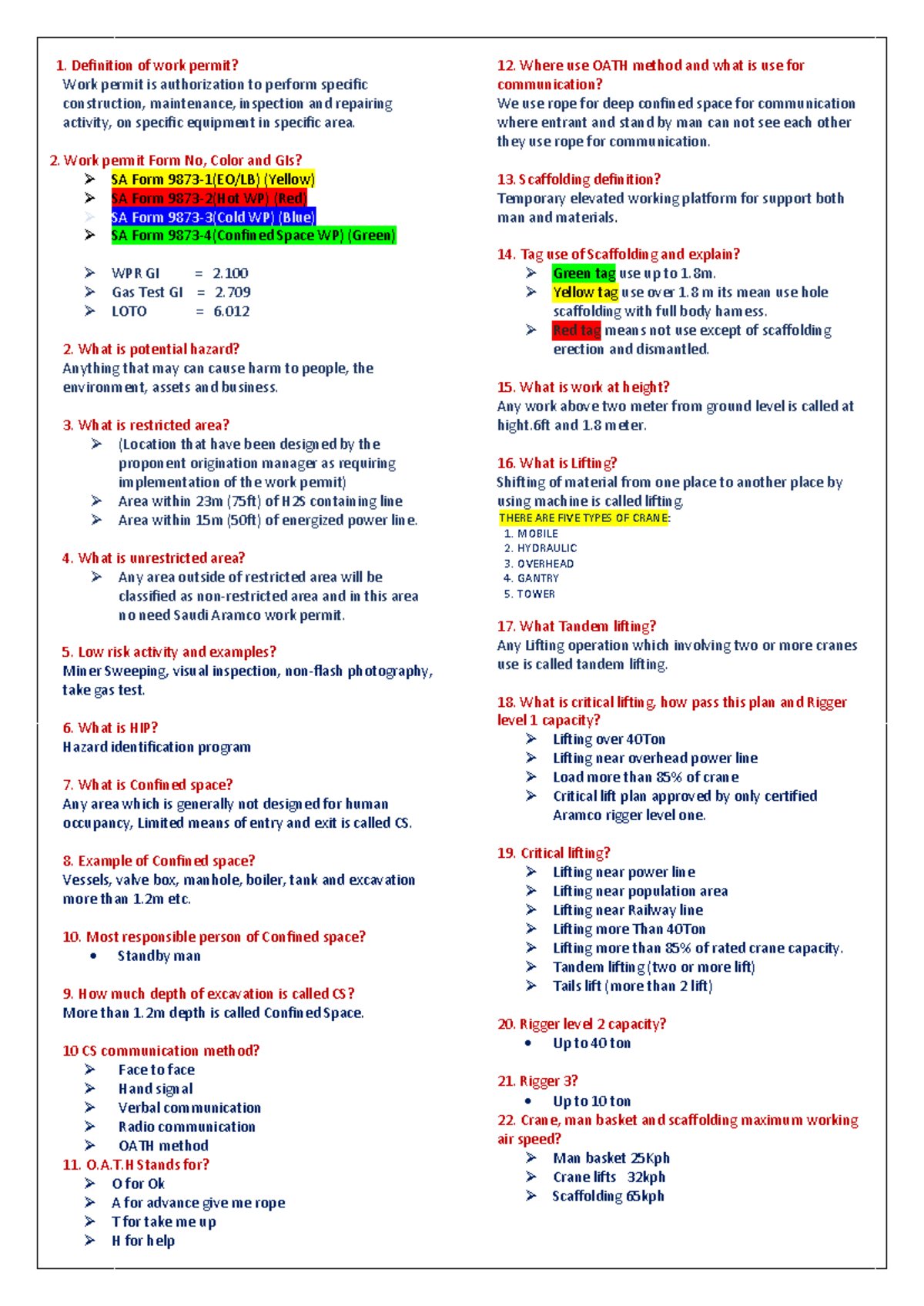 Aramco Safety Practices: Work Permit, Hazards, and Emergency Procedures ...
