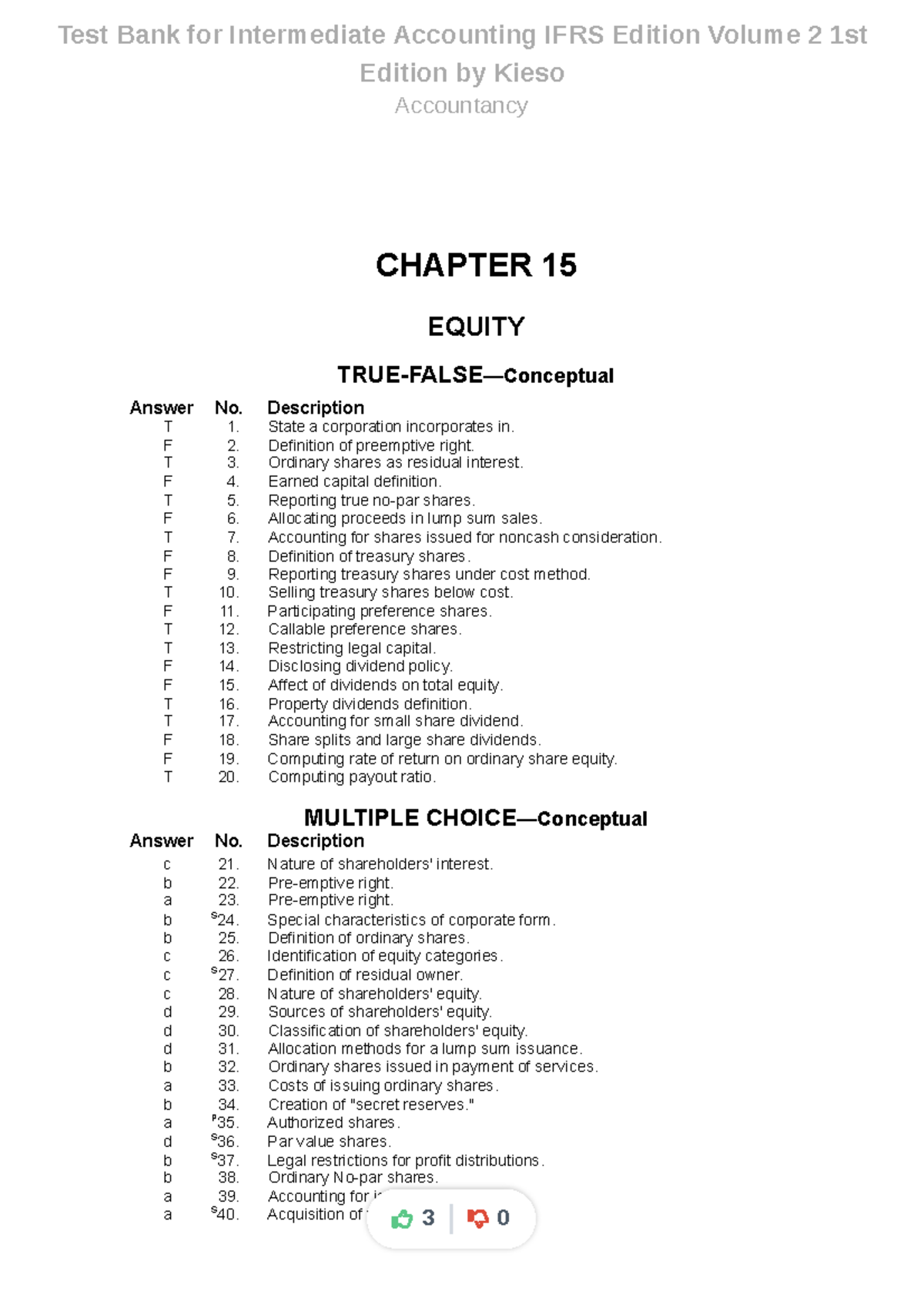 Intermediate Accounting Test Bank: Chapter 15 Equity Concepts - Studocu