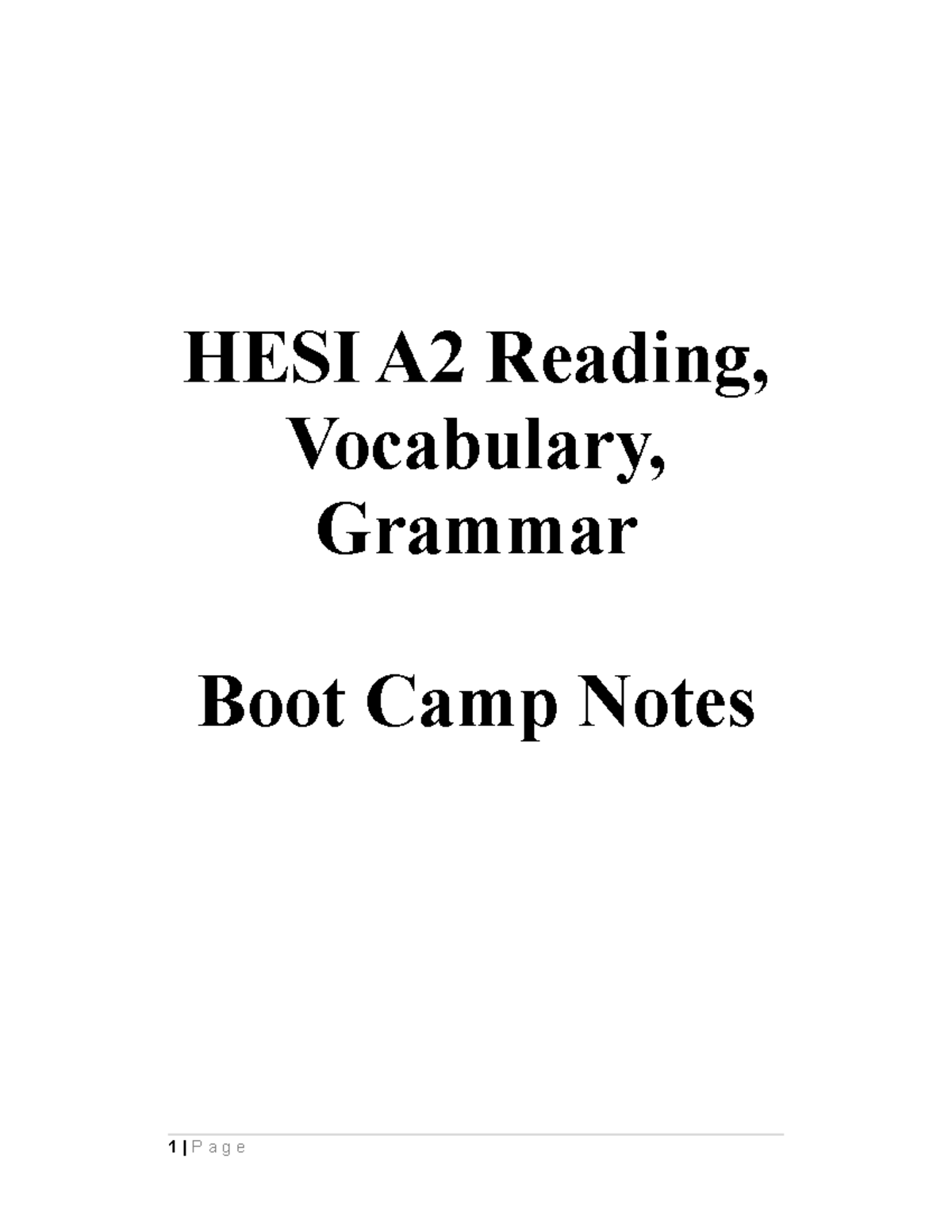 HESI A2 Boot Camp Notes: Reading, Vocabulary & Grammar Insights - Studocu