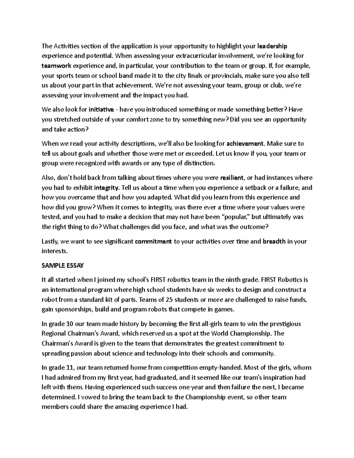 2026 AEO Sample Essay - Highlighting Leadership in Robotics - Studocu