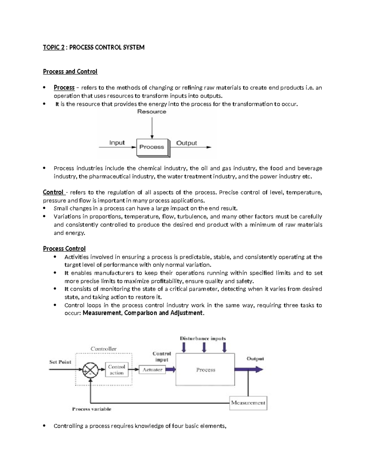 Topic 2: Process Control System Overview and Key Concepts - Studocu