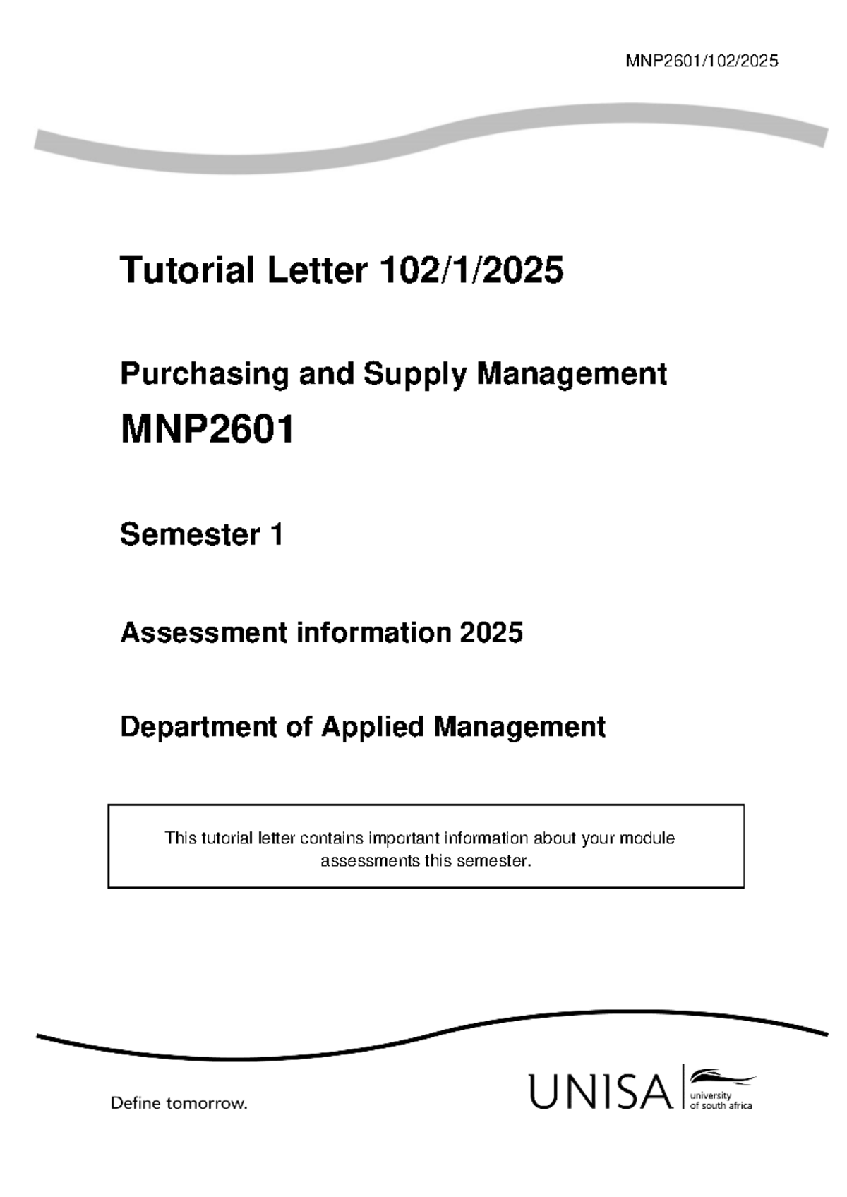 MNP2601 tutorial letter 102 semester 1 2025 assessment information ...