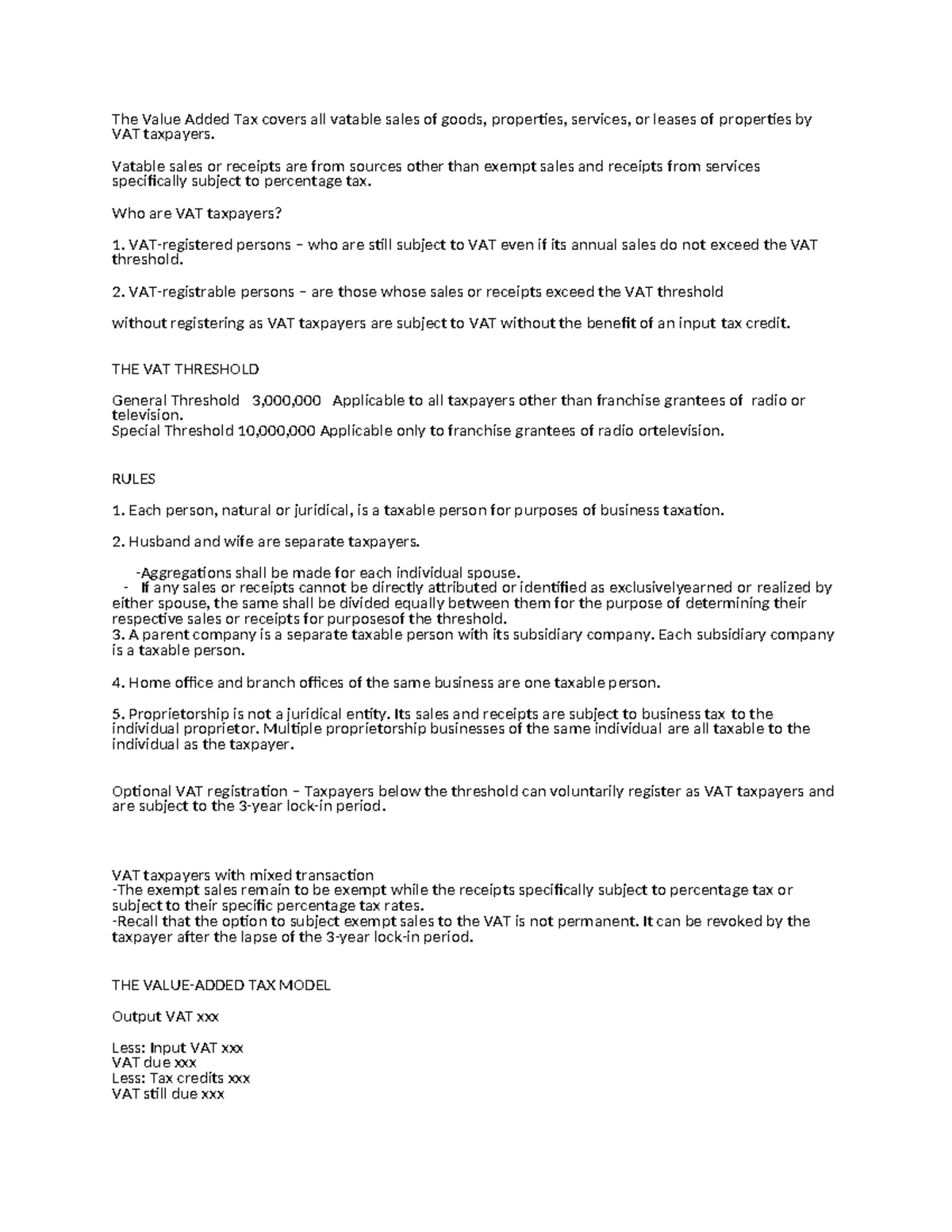 Vat notes - this is helpful - The Value Added Tax covers all vatable ...