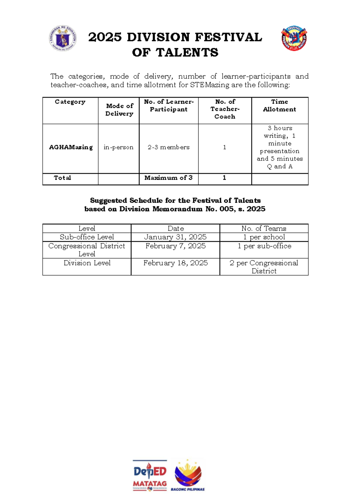 STEMazing 2025 DFOT AGHAMazing Competition Guidelines and Schedule ...