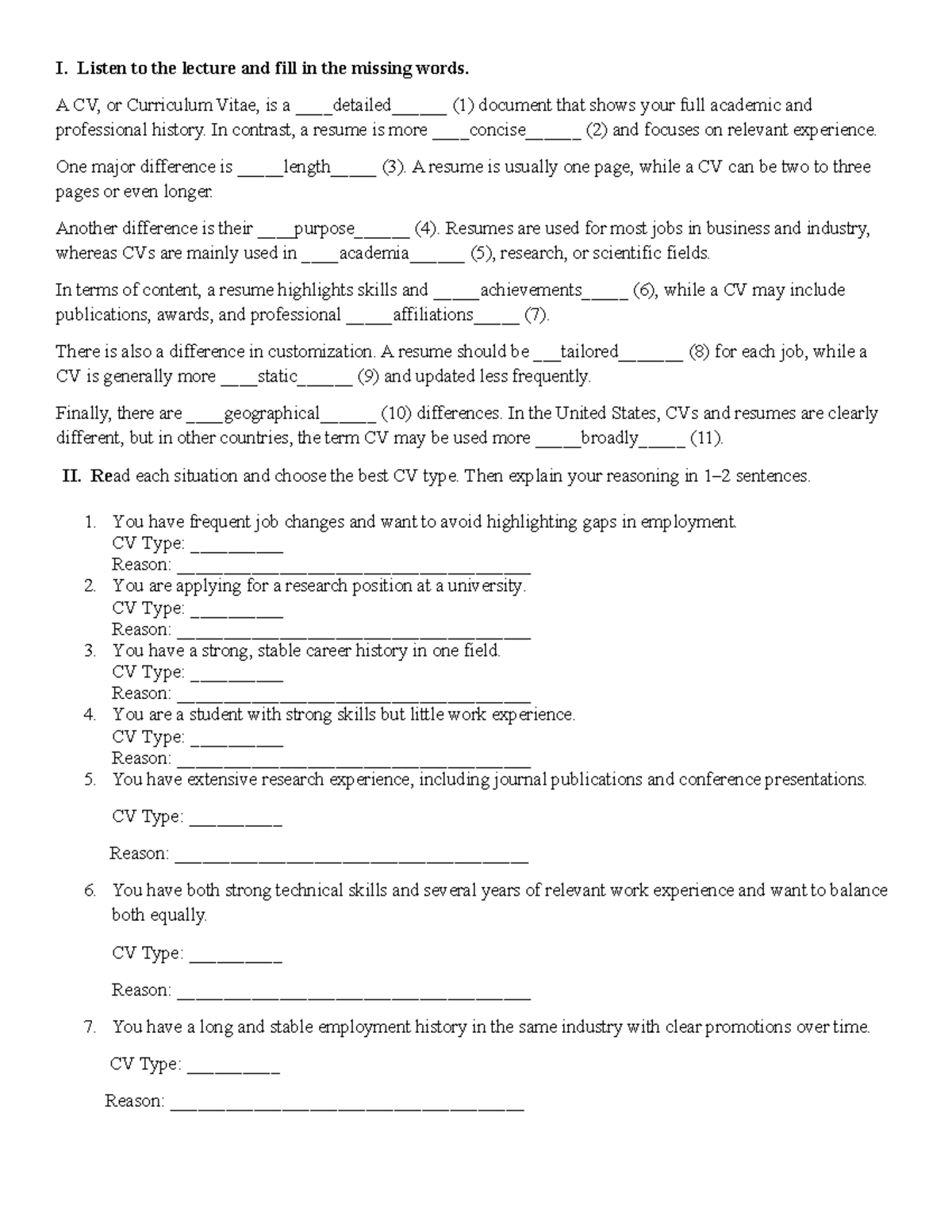 CV & Resume Writing Exercises: Fill in the Gaps & Improve Structure ...