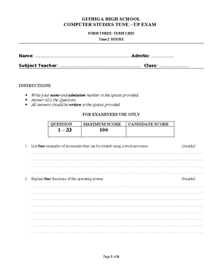 FORM 2 Questions - Introduction to computers - FORM TWO - WORD ...