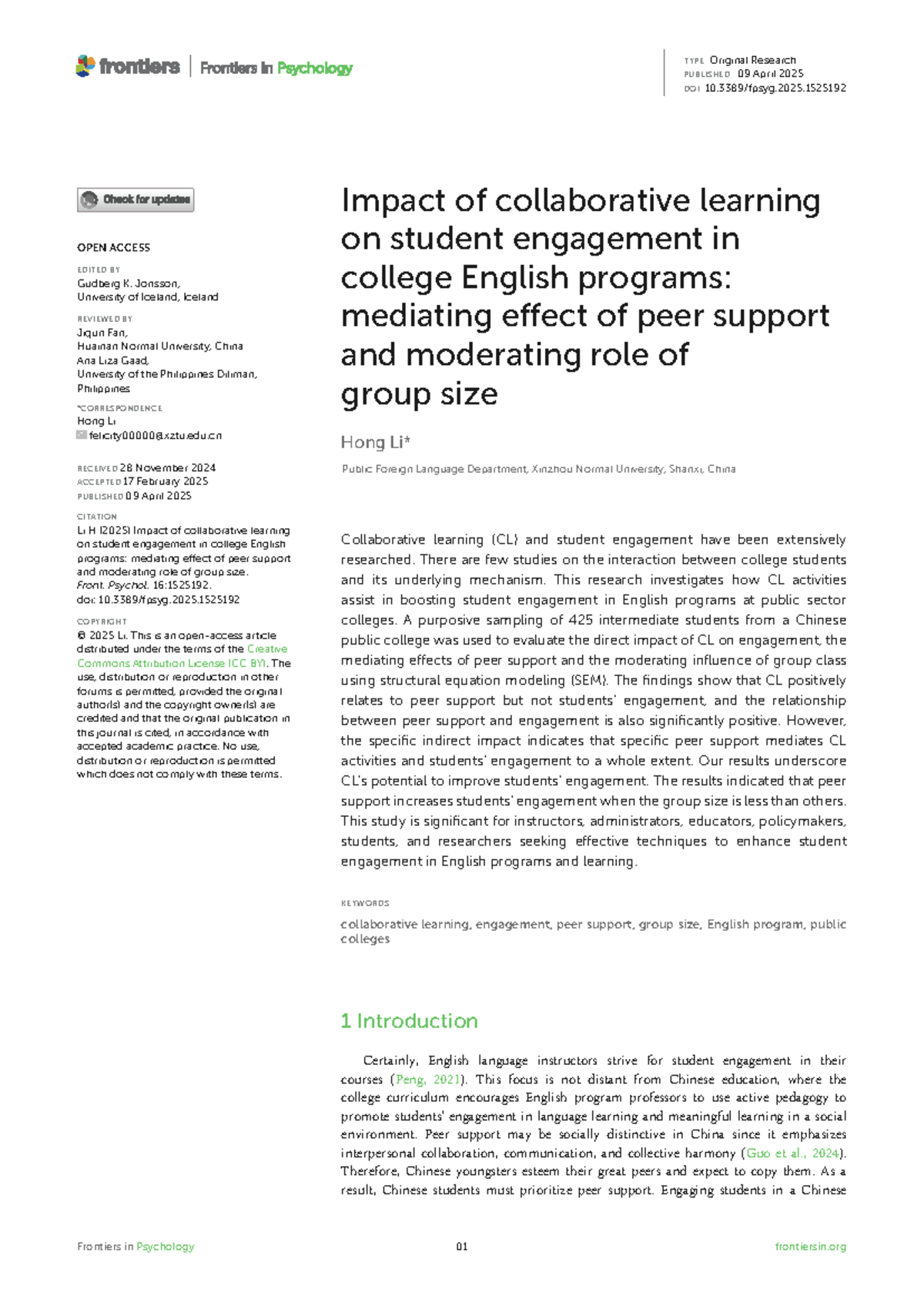 Impact of Collaborative Learning on Student Engagement in English ...