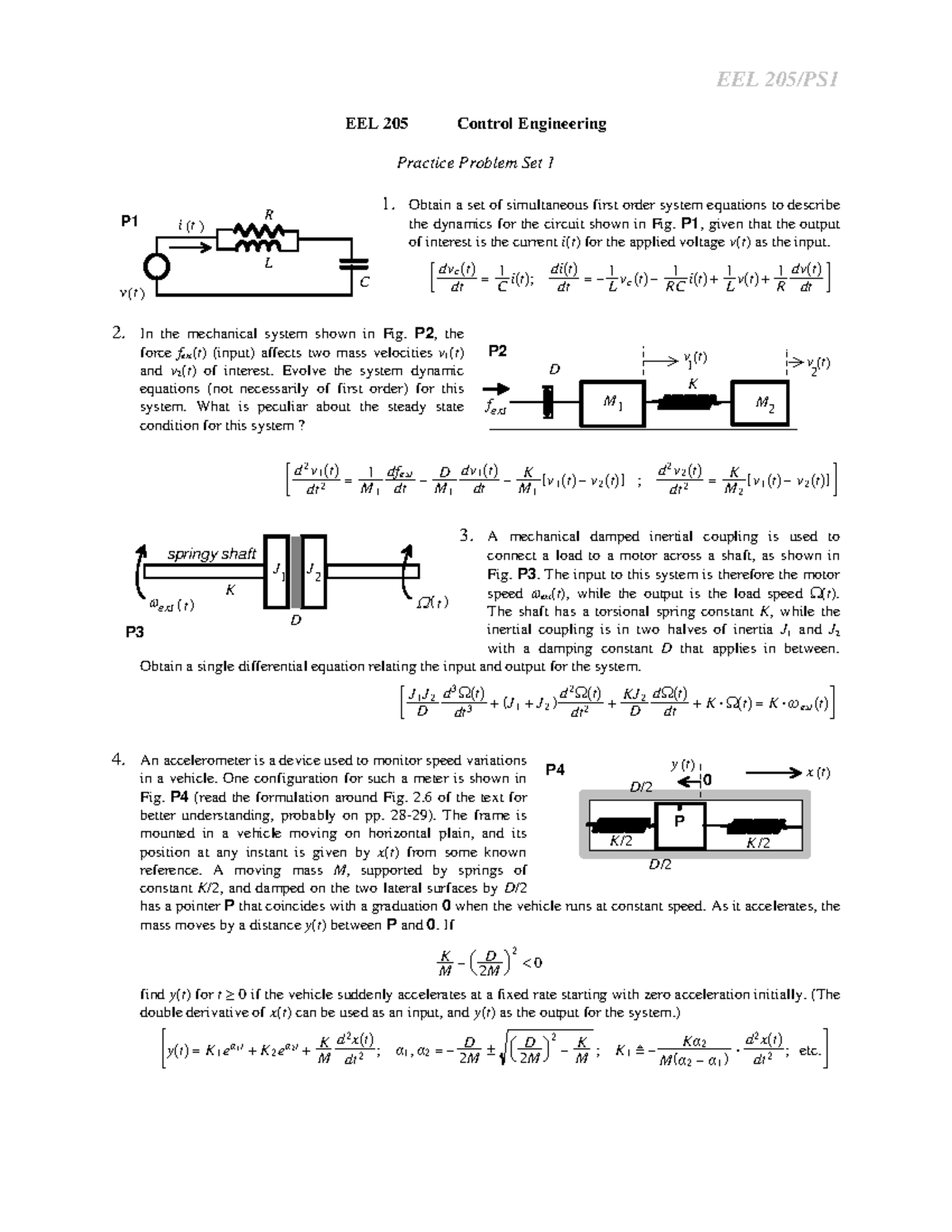 EEL205 Problem set 1 - EEL 205 Control Engineering Practice Problem Set ...